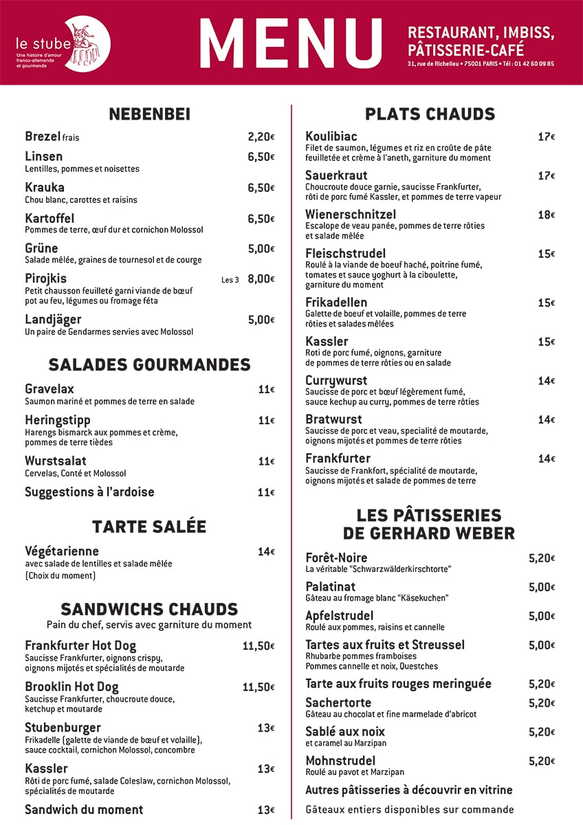 Retrouvez nos Menus pour une pause gourmande - Le Stube Retrouvez nos Menus pour une pause gourmande - Le Stube